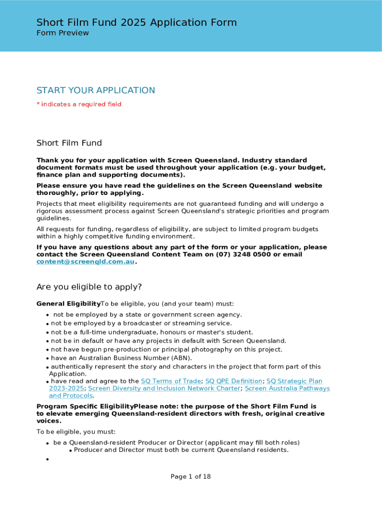 Fillable Online Short Film Fund 2025 Application Form Fax Email Print - pdfFiller