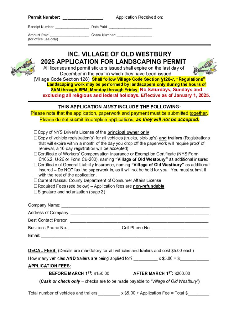 Fillable Online 2025 Application for Landscaping Permit Fax Email Print - pdfFiller