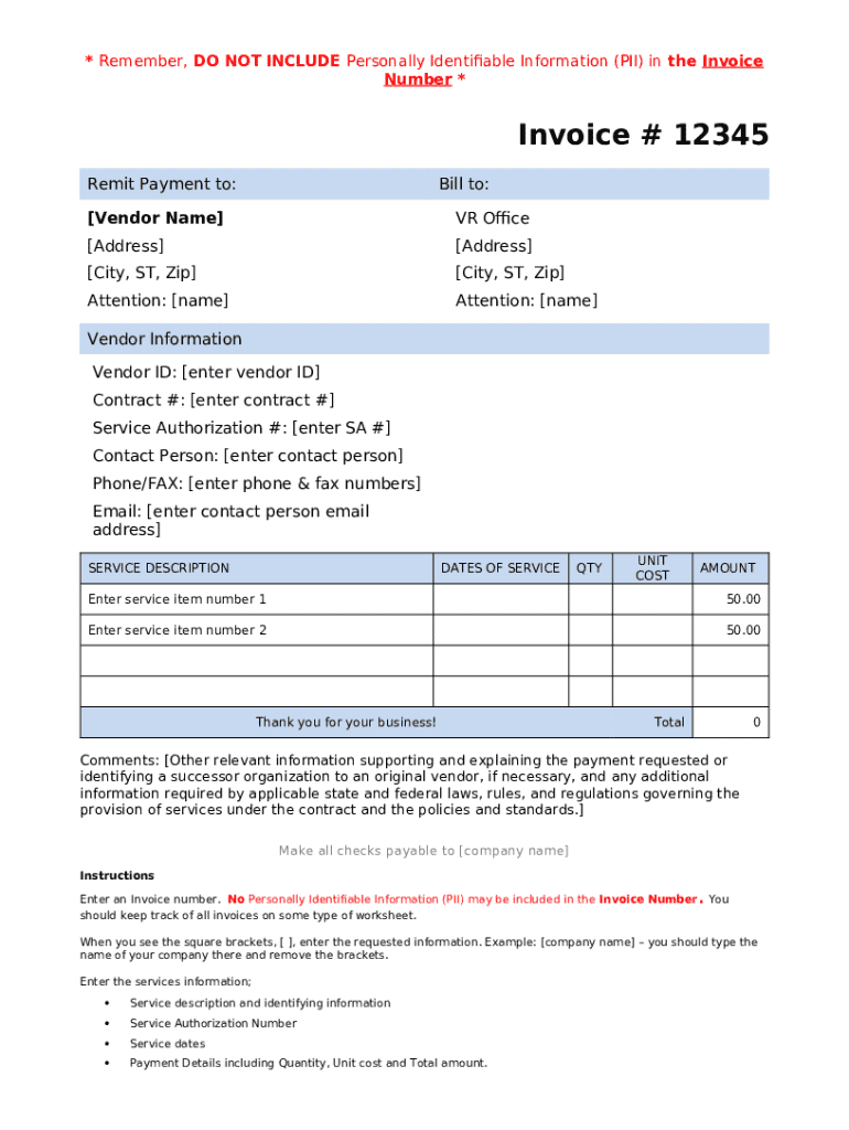 Invoice # 12345 Doc Template | pdfFiller