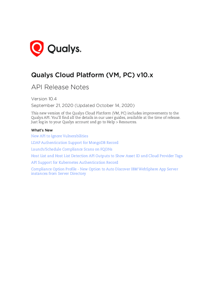 Fillable Online Qualys Cloud Platform (vm, Pc) V10.x Api Release Notes ...