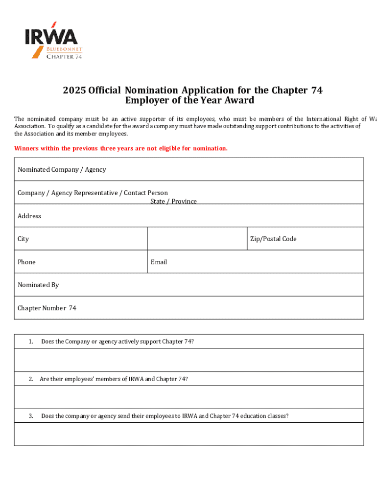 Fillable Online Nomination Application for Employer of the Year Award Fax Email Print - pdfFiller