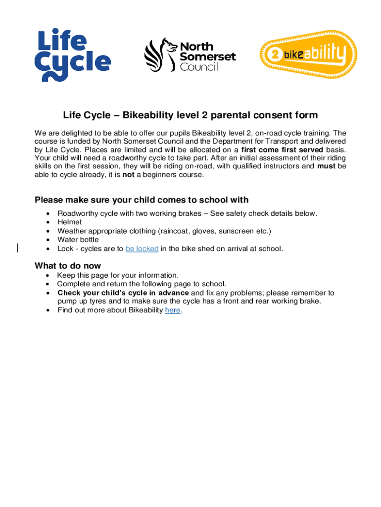 Fillable Online Bikeability Level 2 Parental Consent Form Fax Email ...