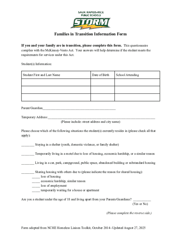 Fillable Online Families in Transition Information Form Fax Email Print ...