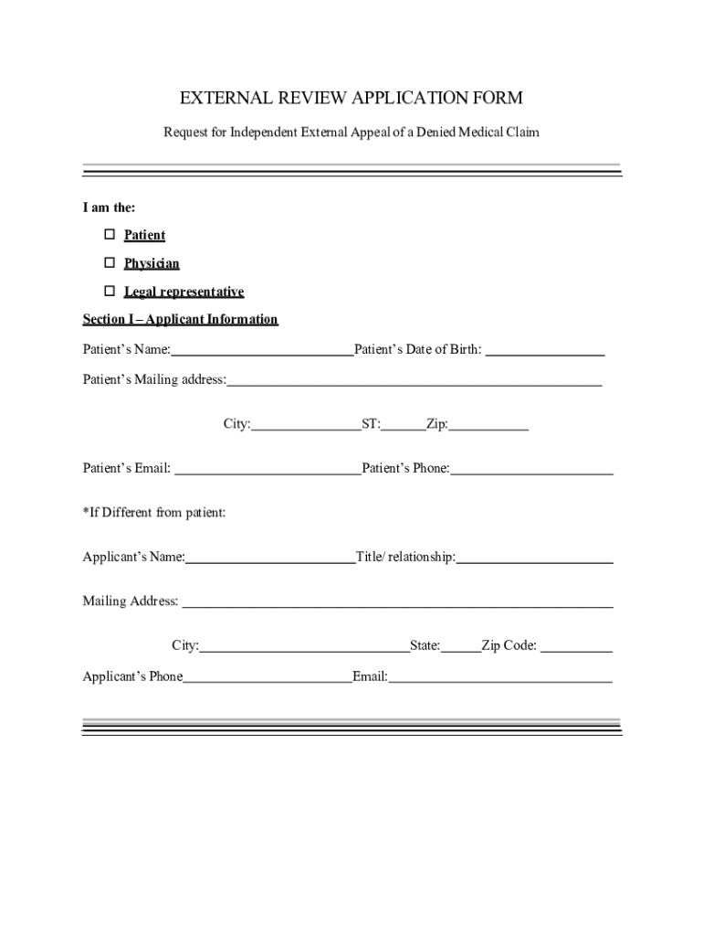Fillable Online Request for Independent External Appeal of a Denied Medical Claim Fax Email ...
