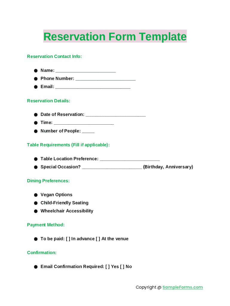 Reservation Template Doc Template | pdfFiller