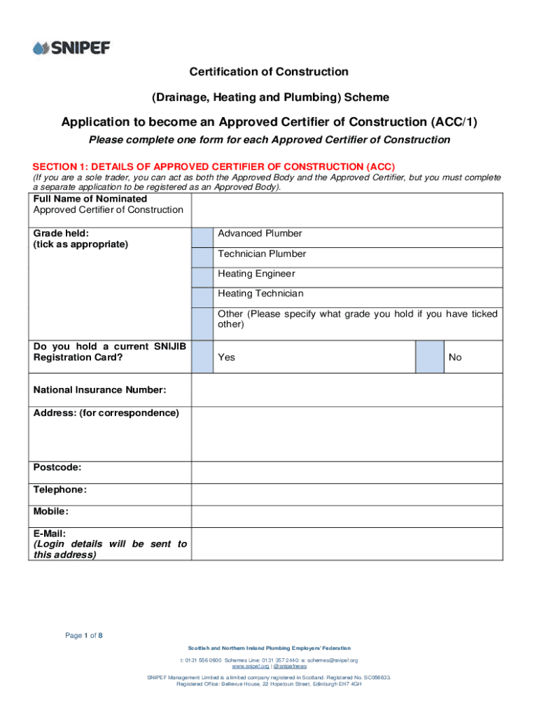 Fillable Online Certification of Construction (drainage, Heating and Plumbing) Scheme Fax Email ...