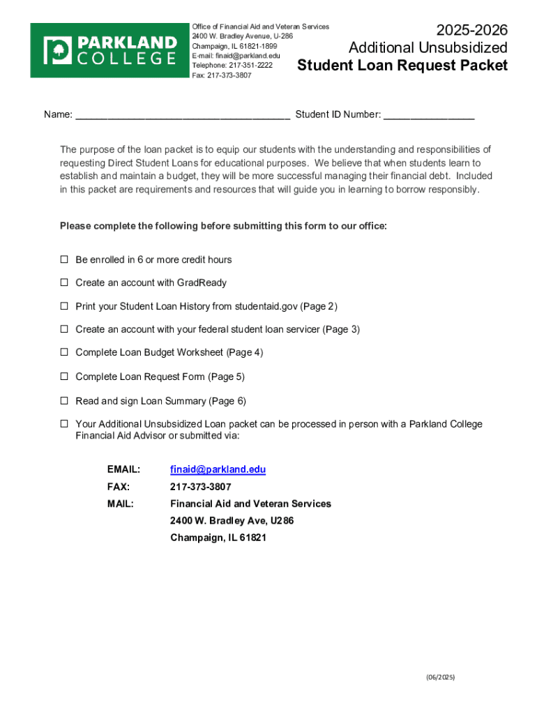 Fillable Online 2025-2026 Additional Unsubsidized Student Loan Request ...