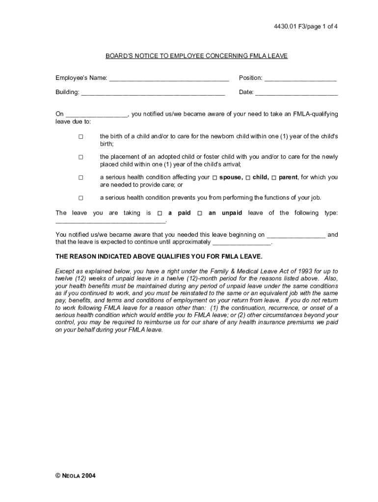Fillable Online Board’s Notice to Employee Concerning Fmla Leave Fax Email Print - pdfFiller