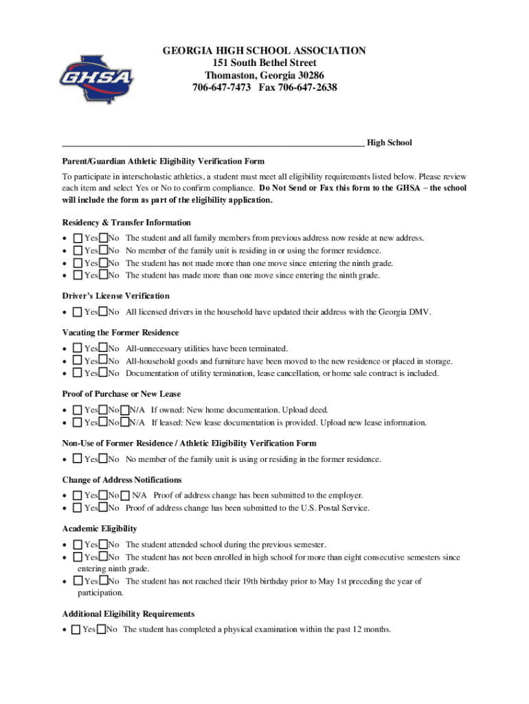 Fillable Online Athletic Eligibility Verification Fax Email Print - pdfFiller