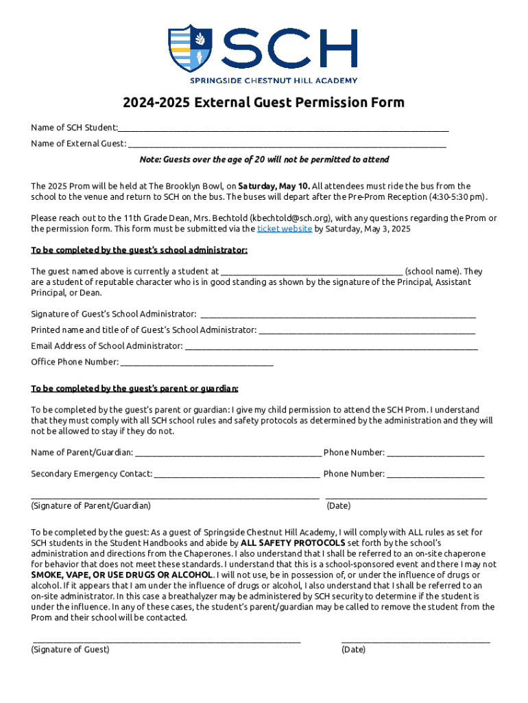 Fillable Online External Guest Permission for Prom Fax Email Print ...