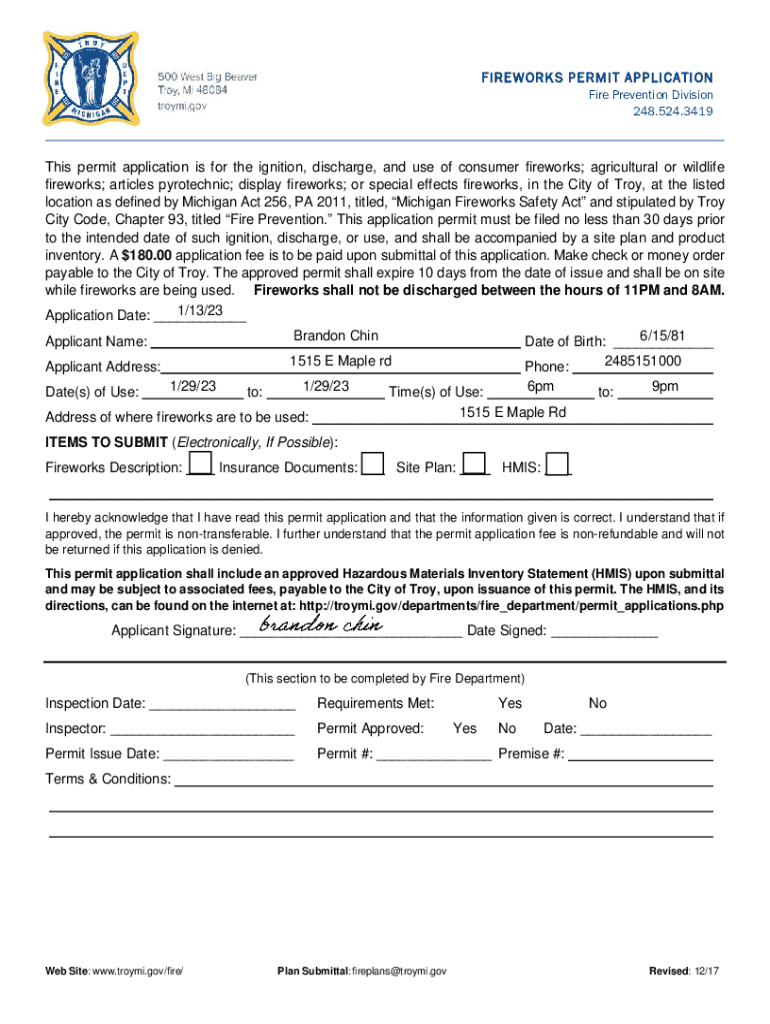 Fillable Online Fireworks Permit Application Fax Email Print - pdfFiller