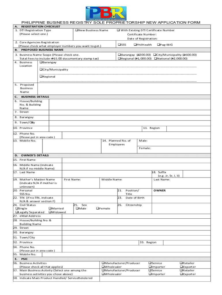 Fillable Online Philippine Business Registry Sole Proprietorship New ...