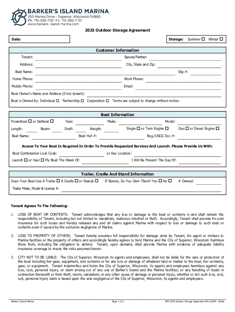 Fillable Online 2025 Outdoor Storage Agreement Fax Email Print - pdfFiller