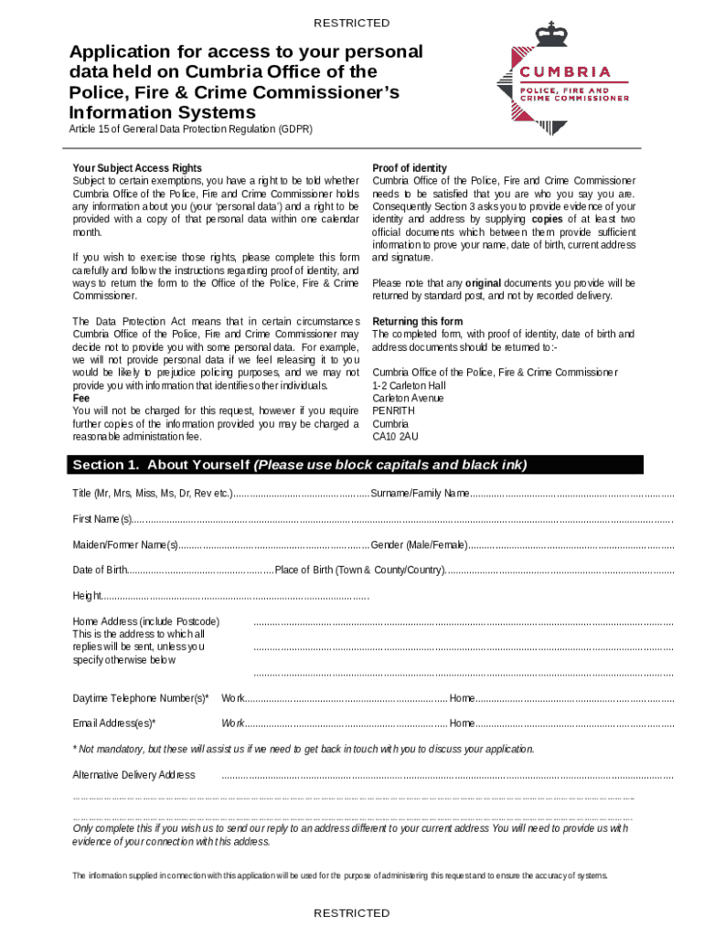 Application for Access to Your Personal Data Doc Template | pdfFiller