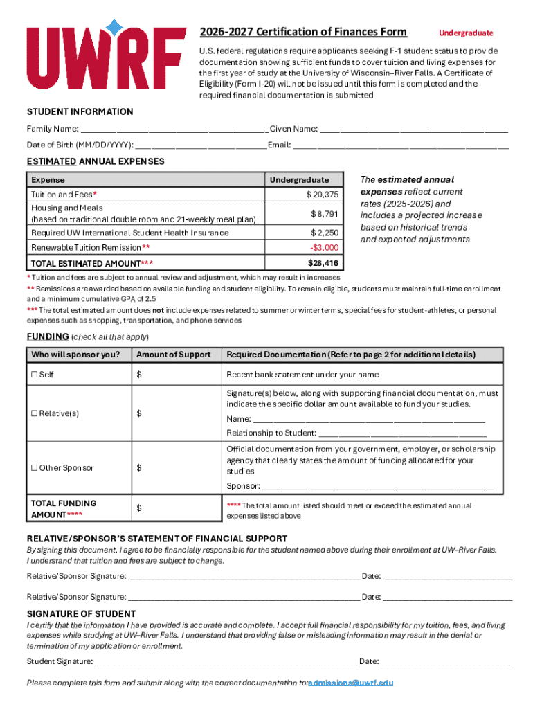 Fillable Online Certification of Finances Form Fax Email Print - pdfFiller