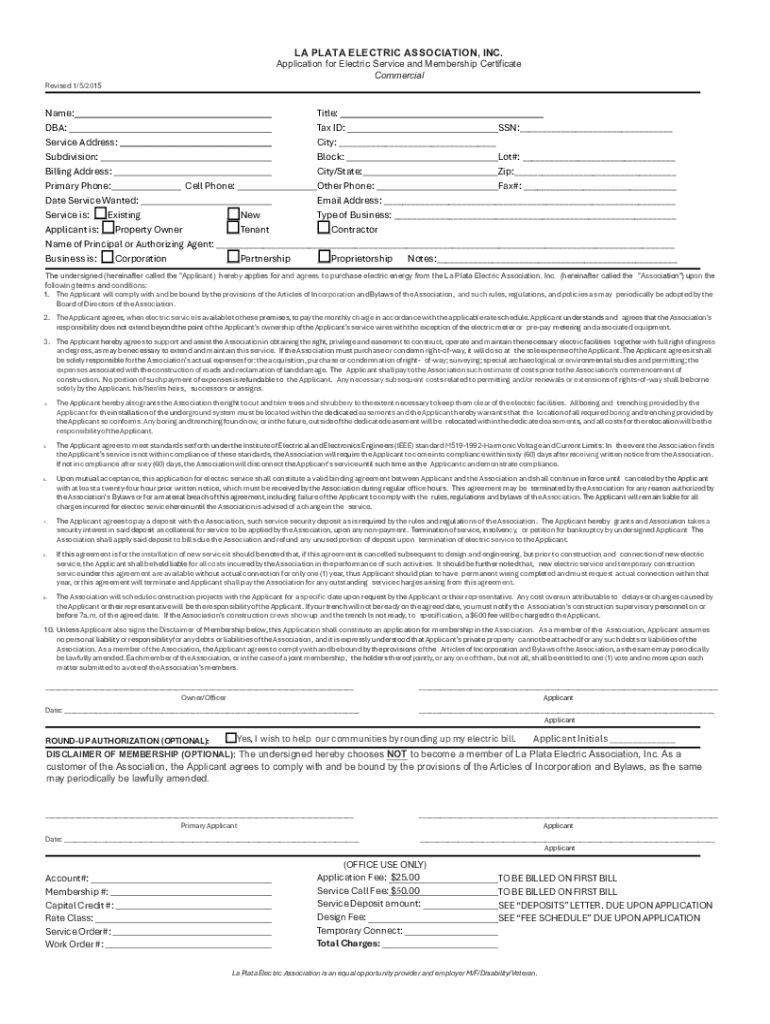Fillable Online La Plata Electric Association, Inc. Application Fax Email Print - pdfFiller