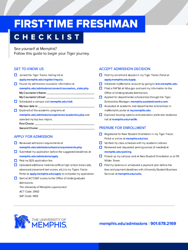Fillable Online First-time Freshman Check List Fax Email Print - pdfFiller