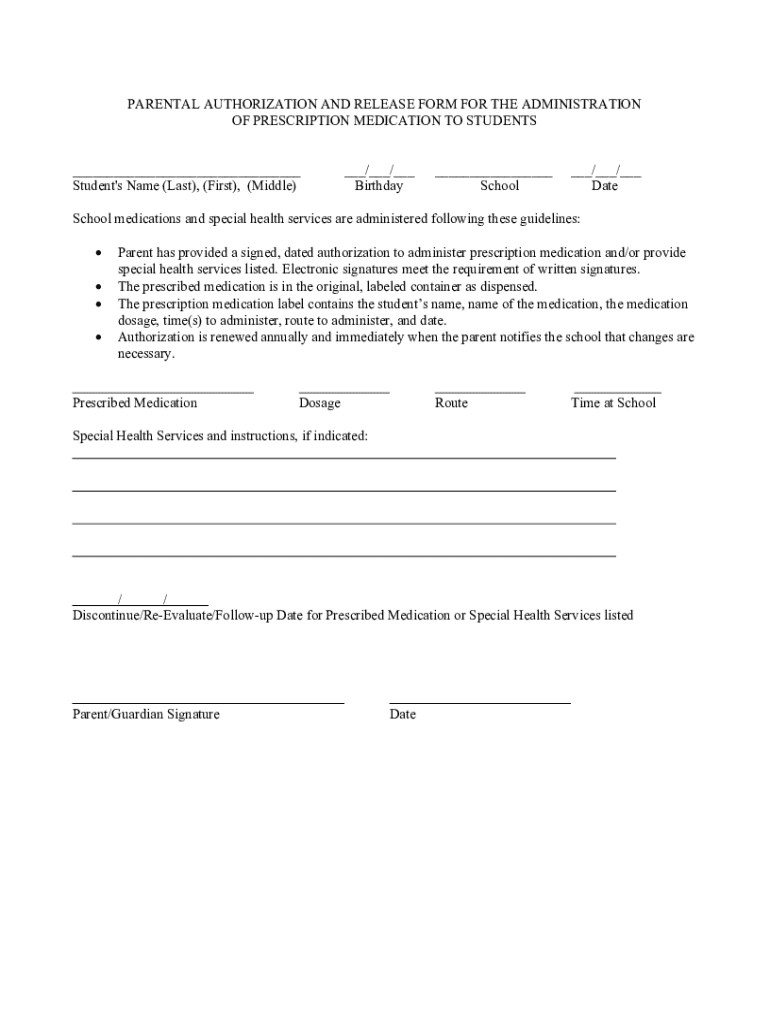 Fillable Online Parental Authorization and Release Form for the ...