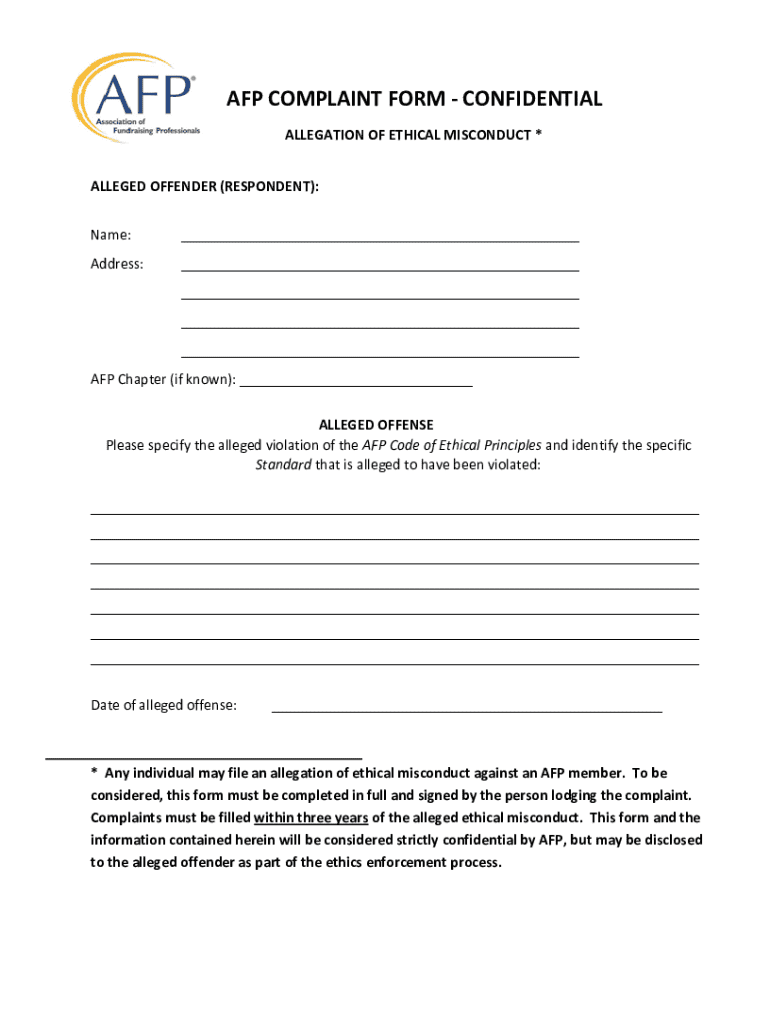 Fillable Online Afp Complaint Form - Confidential Fax Email Print ...