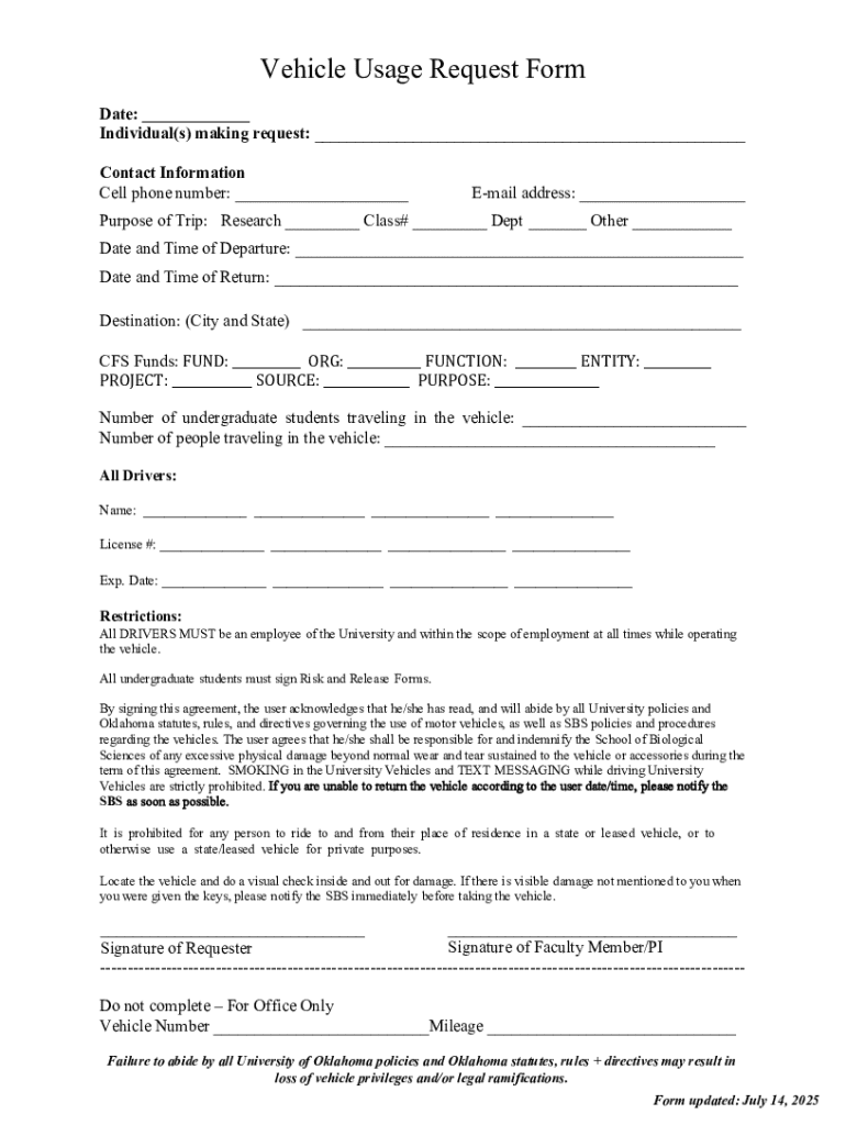 Fillable Online Vehicle Usage Request Form Fax Email Print - pdfFiller