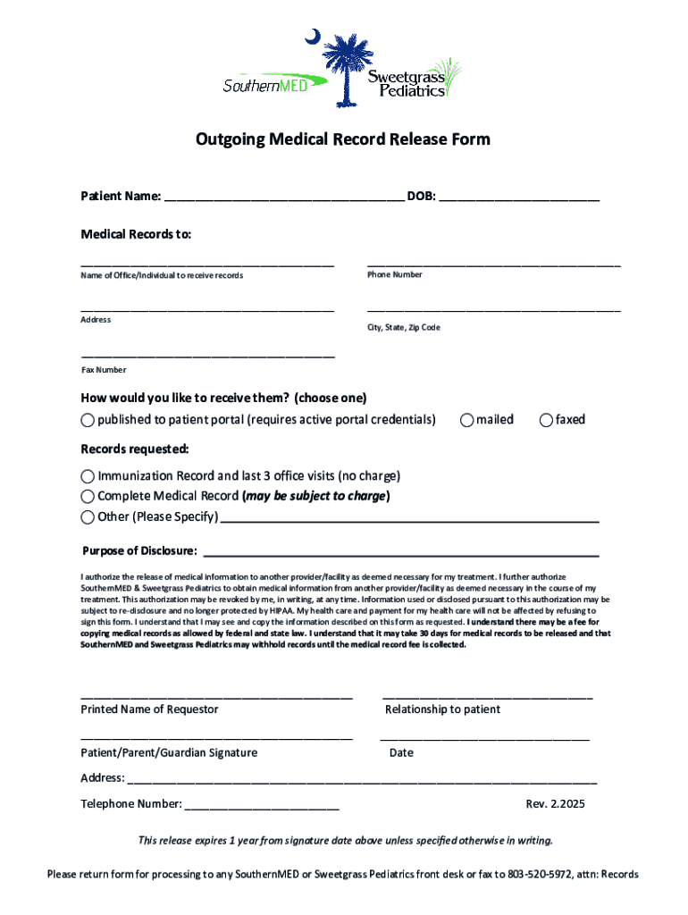 Fillable Online Outgoing Medical Record Release Form Fax Email Print ...