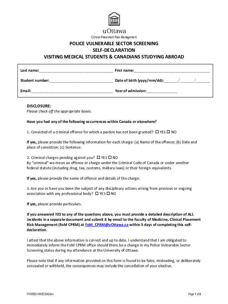 Fillable Online Police Vulnerable Sector Screening Self-declaration Fax ...