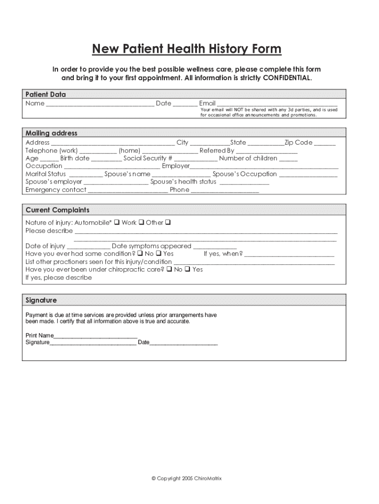 Fillable Online New Patient Health History Form Fax Email Print - pdfFiller