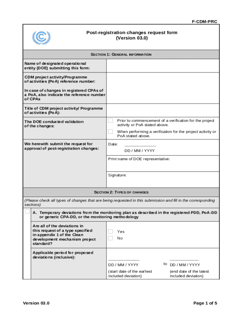 Post-registration Changes Request - cdm unfccc Doc Template | pdfFiller