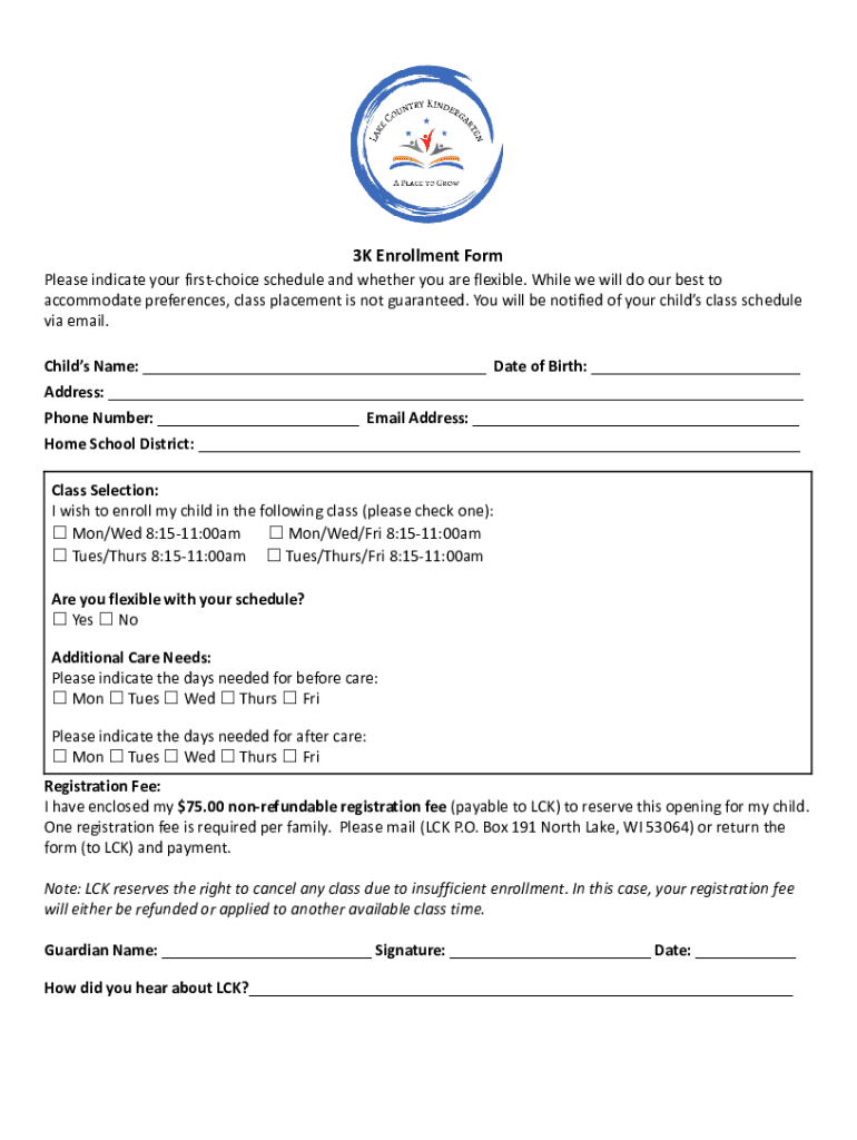 Fillable Online 3k Enrollment Form Fax Email Print - pdfFiller