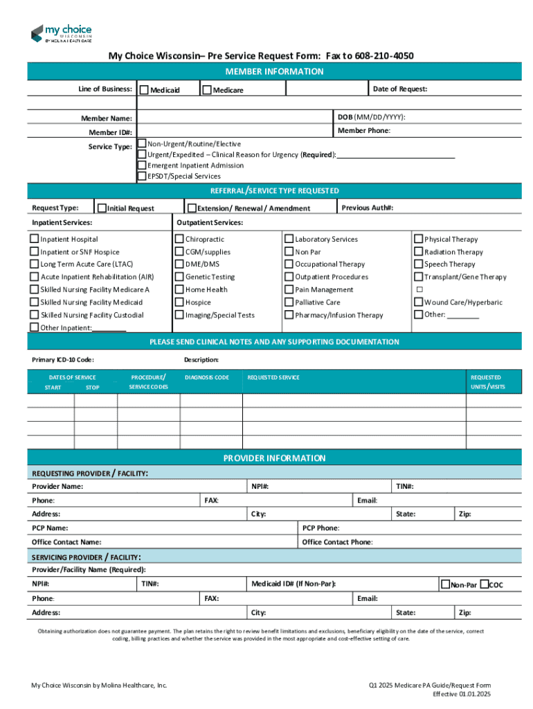 Fillable Online My Choice Wisconsin® Partnership and Dual Advantage Pre ...