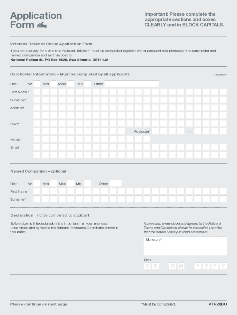 Fillable Online Railcard Application Form Instructions and Guidelines ...