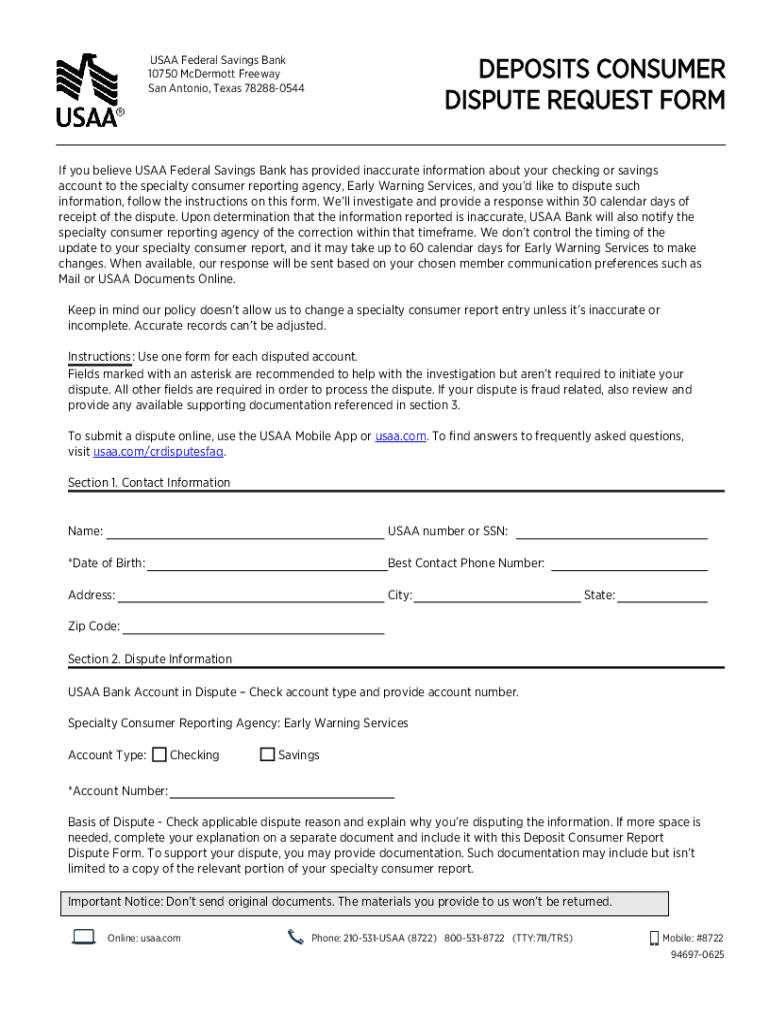 Fillable Online Deposits Consumer Dispute Request Form Fax Email Print - pdfFiller