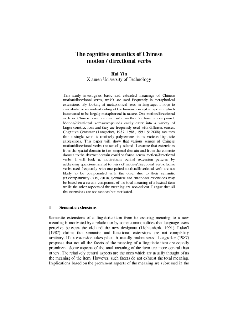 Fillable Online The Cognitive Semantics of Chinese Motion/directional ...