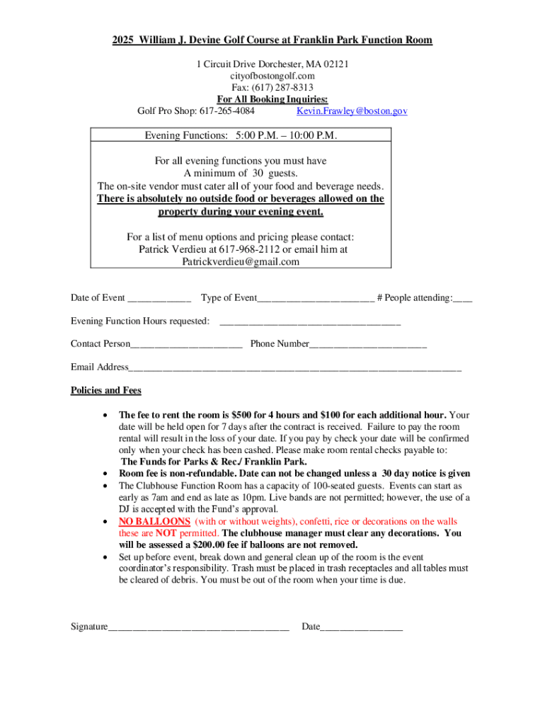 Fillable Online 7:00 A.M. - 4:00 P.M. Evening Functions Fax Email Print - pdfFiller