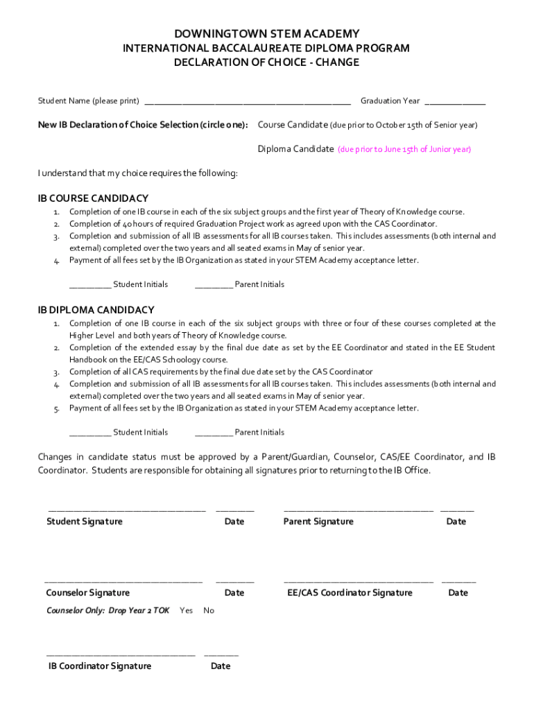Fillable Online IB Diploma Candidacy Declaration Change Form. IB ...