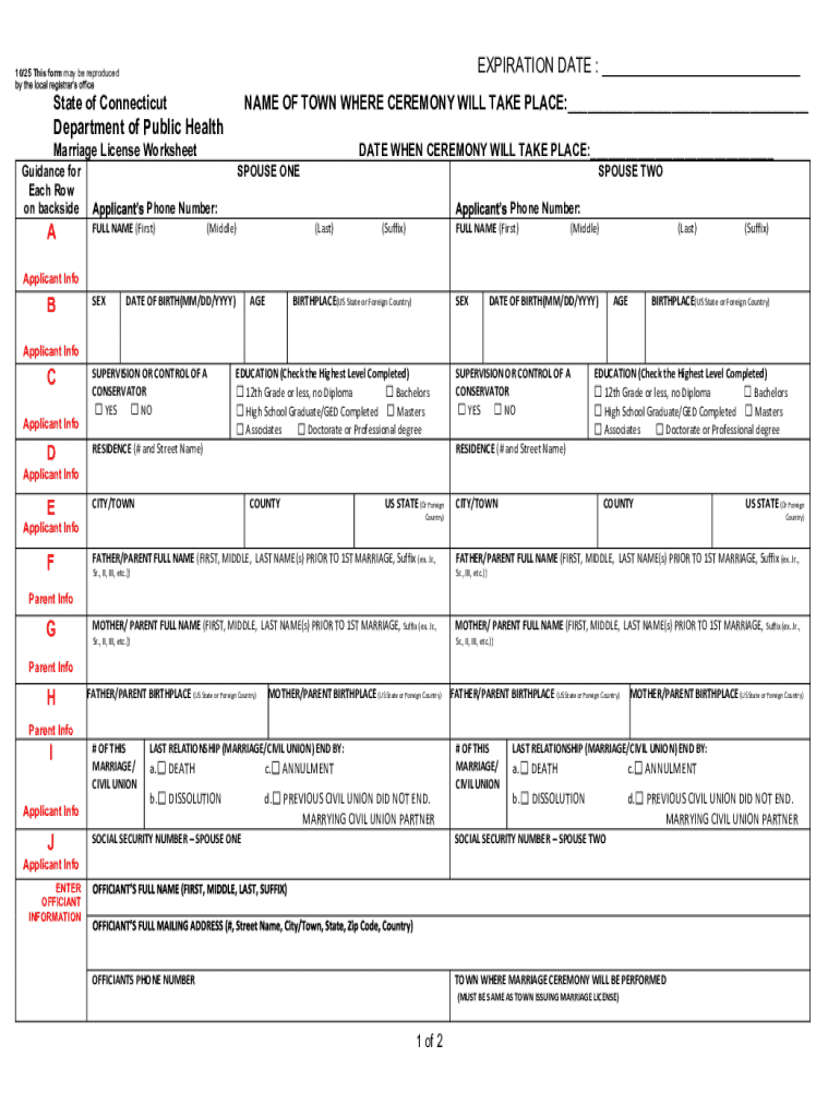 Fillable Online NEW - Marriage License Worksheet rev 1025v2 Fillable ...