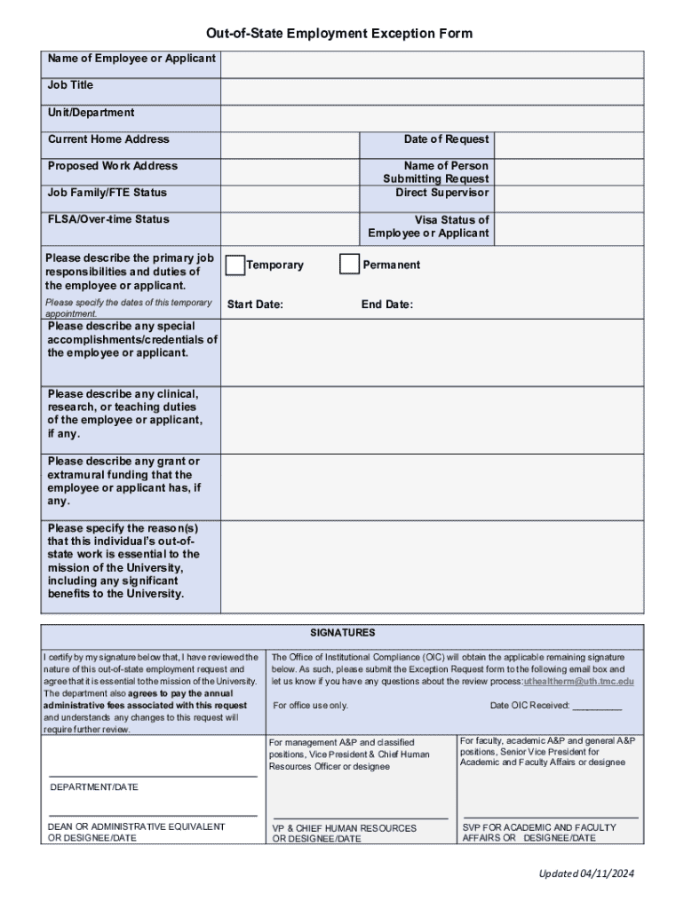 Fillable Online FAQs for Out-of-State Exception Request Form Fax Email Print - pdfFiller