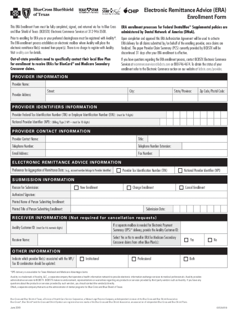 Fillable Online Forms - EDI ERA Enrollment BCBSKC Fax Email Print ...