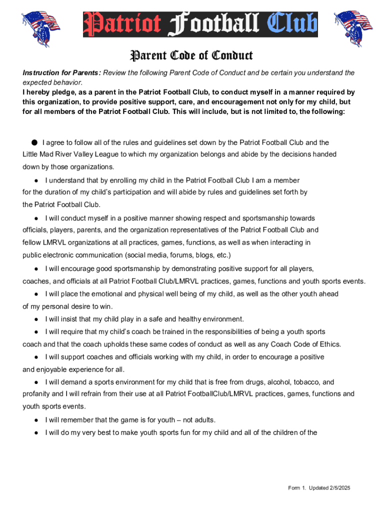 Fillable Online Parents Code of Conduct PARENT CODE Fax Email Print ...