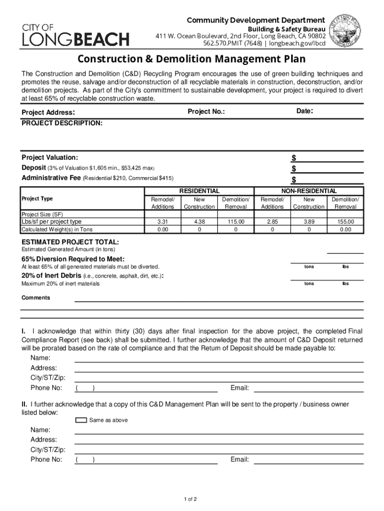 Fillable Online IB-033 Construction and Demolition Management Plan Fax ...
