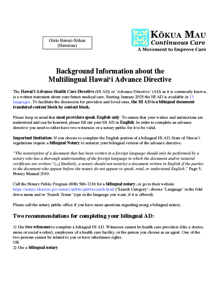 Fillable Online Free Hawaii Advance Directive Template & FAQs Fax Email ...