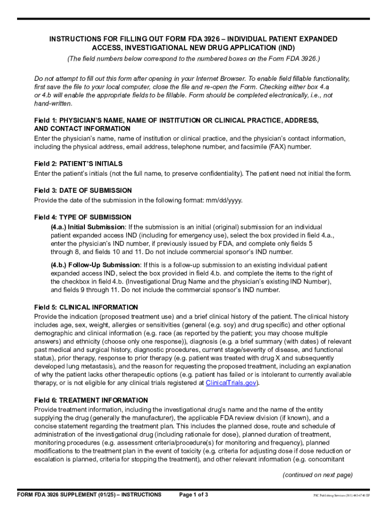 Fillable Online FORM FDA 3926 Supplement - Instructions. Instructions ...