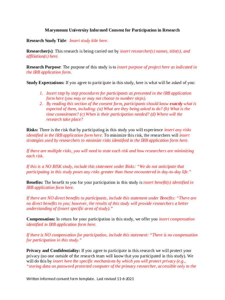 Template for written ined consent Doc Template | pdfFiller