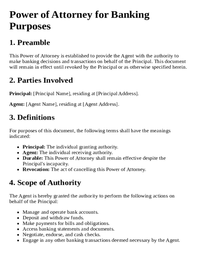 Fillable Online Power of Attorney for Banking Purposes Template Fax ...