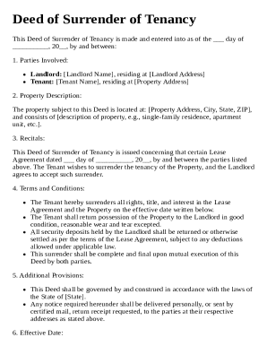 Fillable Online Deed of Surrender Tenancy Template Fax Email Print - pdfFiller