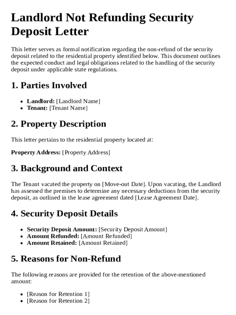 Fillable Online Landlord Not Refunding Security Deposit Letter Template