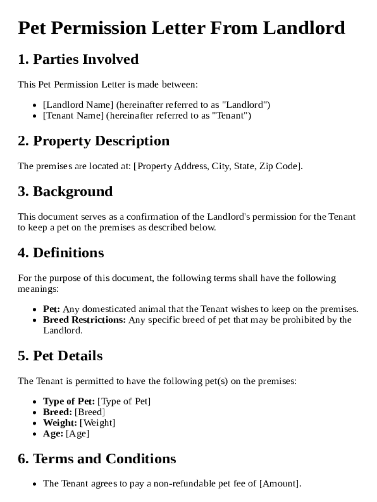 Fillable Online Pet Permission Letter From Landlord Template Fax Email ...