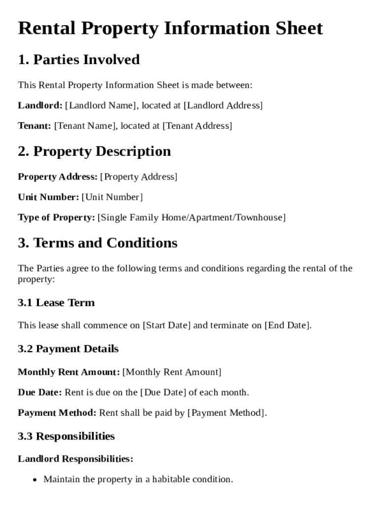 Fillable Online Rental Property Information Sheet Template Fax Email ...