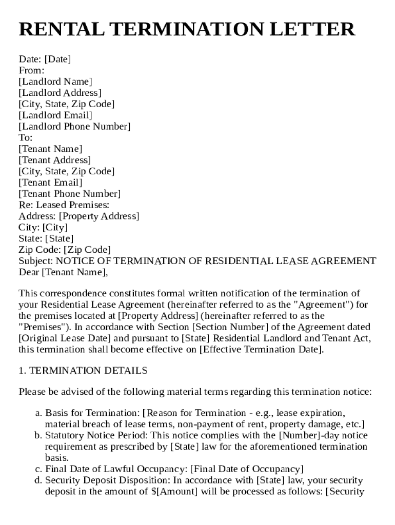 Fillable Online Rental Termination Letter Template Fax Email Print - pdfFiller
