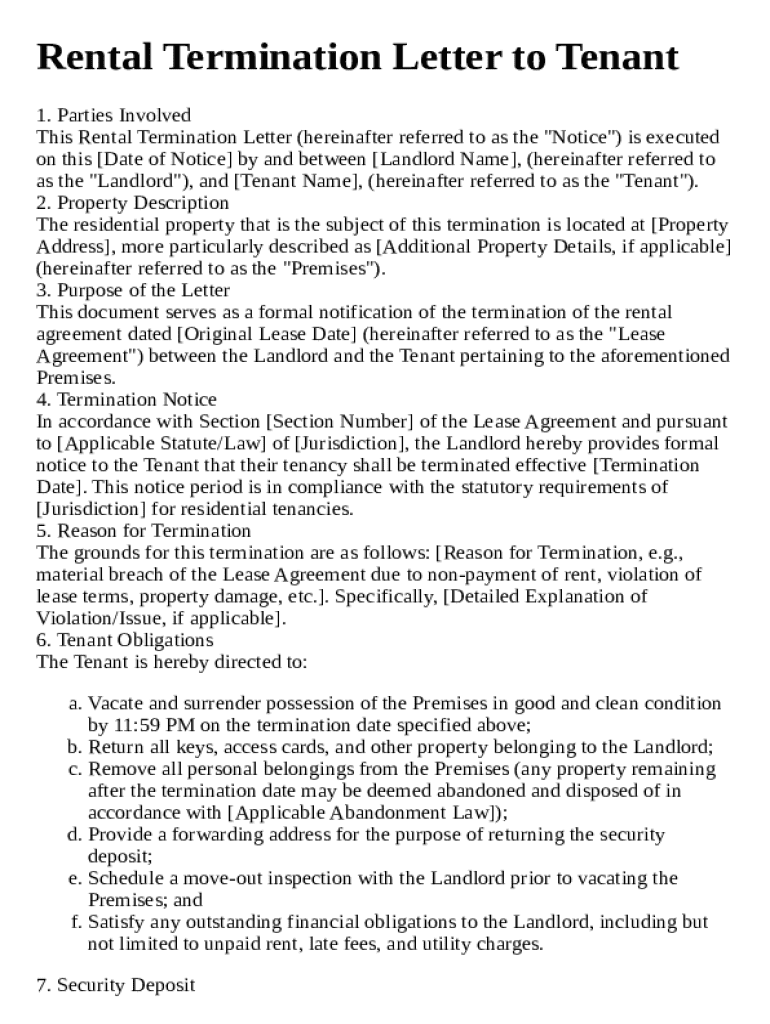 Fillable Online Rental Termination Letter to Tenant Template Fax Email Print - pdfFiller
